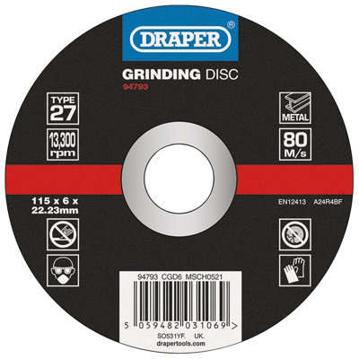 Draper DPC Metal Grinding Disc, 115 x 6 x 22.23mm 94793 | DIY at B&Q