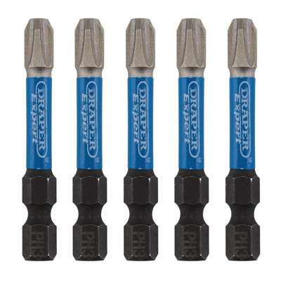 Draper Expert Cross Slot/PH Type Impact Screwdriver Bits, No.3 x 50mm ...