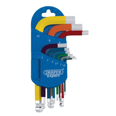 Draper Expert Metric Short Arm Ball End Hex Key Set, Colour Coded (9 Piece) 04912 | DIY at B&Q