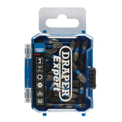 Draper Expert PZ-Type Impact Screwdriver Bits, No.2 x 25mm, 1/4" Hex ...