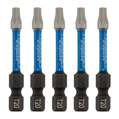 Draper Expert TX-STAR Impact Screwdriver Bits, T20 x 50mm, 1/4" Hex (Pack of 5) 05652