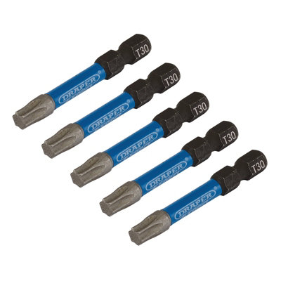 Draper Expert TX-STAR Impact Screwdriver Bits, T30 x 50mm, 1/4" Hex ...