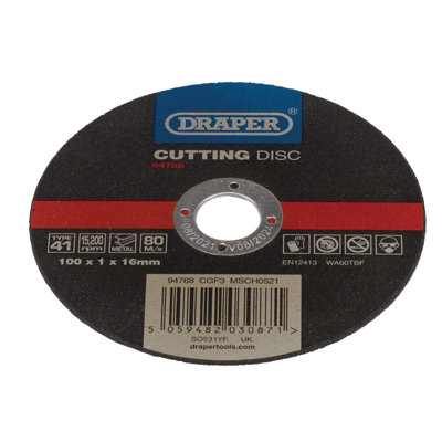 Draper Metal Cutting Disc, 100 x 1 x 16mm 94768 | DIY at B&Q