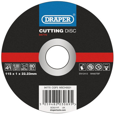 Buy Draper Metal Cutting Disc, 115 x 1 x 22.23mm 94770 | DIY at B&Q