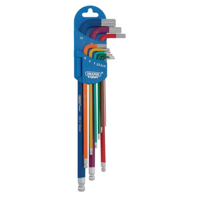 Draper Metric Coloured Extra Long Hexagon and Ball End Key Set 9 Piece ...