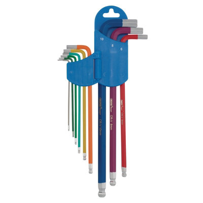 Draper Metric Coloured Extra Long Hexagon and Ball End Key Set 9 Piece ...