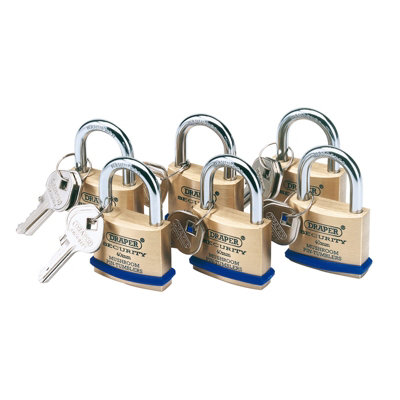 Draper Pack of 6 x 40mm Solid Brass Padlocks with Hardened Steel ...
