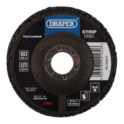 Draper Polycarbide Strip Disc, 115mm, 22.23mm, 180 Grit, Black 37607