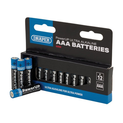 Draper PowerUP Ultra Alkaline AAA Batteries (Pack of 12) 03968 | DIY at B&Q