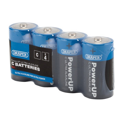 Draper PowerUP Ultra Alkaline C Batteries (Pack of 4) 03977 | DIY at B&Q