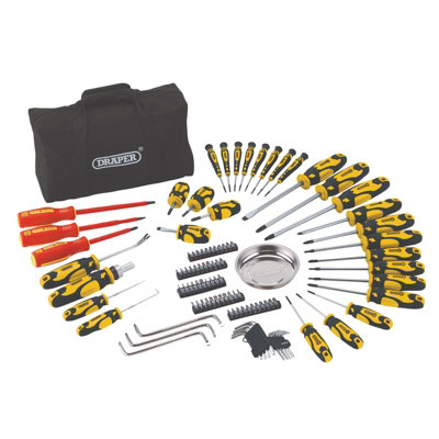 Draper Screwdriver and Bit Set with Soft Storage Bag, Yellow (100 Piece ...