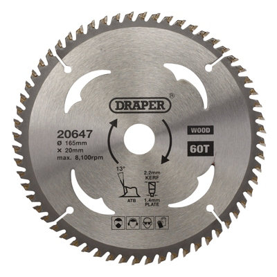 Draper TCT Circular Saw Blade for Wood, 165 x 20mm, 60T 20647