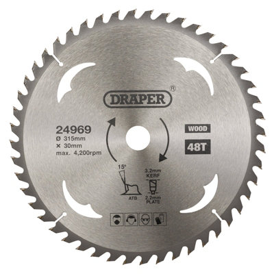 Draper TCT Circular Saw Blade for Wood, 315 x 30mm, 48T 24969