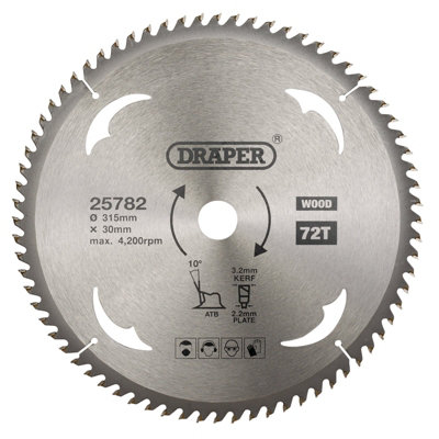 Draper TCT Circular Saw Blade for Wood, 315 x 30mm, 72T 25782