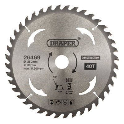 Draper TCT Construction Circular Saw Blade, 250 x 30mm, 40T 26469 | DIY ...