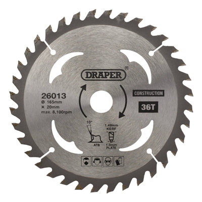 Draper TCT Cordless Construction Circular Saw Blade for Wood ...