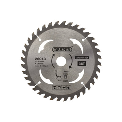 Draper TCT Cordless Construction Circular Saw Blade for Wood ...