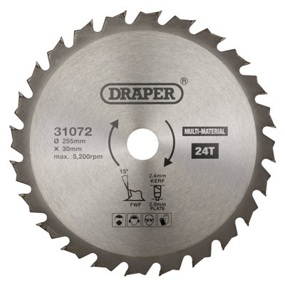 DRAPER TCT MULTI-PURPOSE CIRCULAR SAW BLADE, 255 X 30MM, 24T 31072