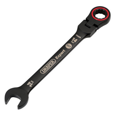 Draper Tools Expert HI-TORQ Metric Flexible Head Ratchet Combination Spanner, 14mm, Black