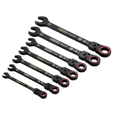 Draper Tools Expert HI-TORQ Metric Flexible Head Ratchet Combination Spanner Set, Black (7 Piece)