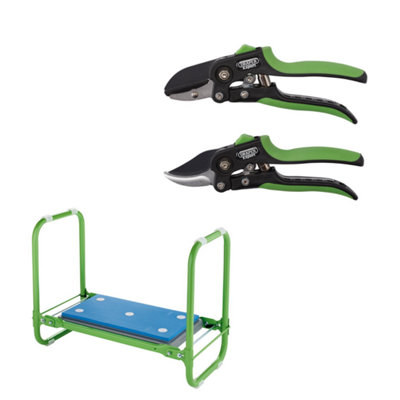 Draper Tools Folding Kneeler Seat & 2pc Bypass/Anvil Secateur Set Bundle