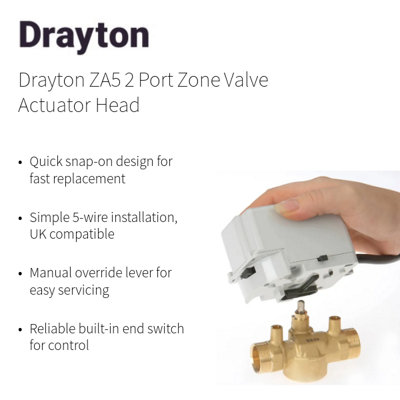 Drayton ZA5 2 Port Zone Valve Actuator Head 27650, Snap-On, 230V, 5 ...