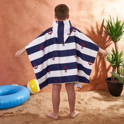 Dreamscene Anchor Hooded Poncho Towel Kids Swimming Changing Robe Beach ...