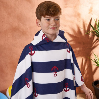 Dreamscene Anchor Hooded Poncho Towel Kids Swimming Changing Robe Beach ...