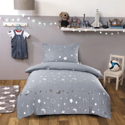 Dreamscene Galaxy Metallic Duvet Cover Pillowcase Bedding Set, Silver ...