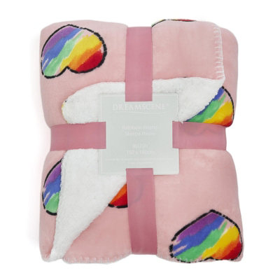 Dreamscene Rainbow Hearts Sherpa Fleece Blanket Soft Large Throw Over