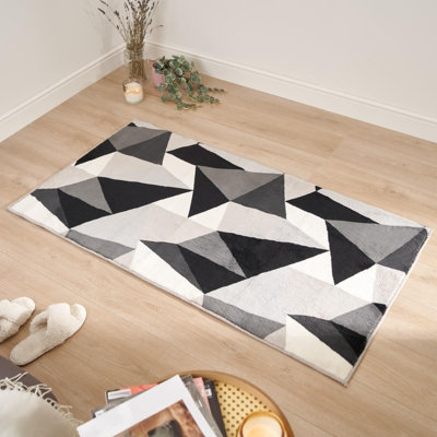 Dreamscene Shapes Geometric Soft Carpet Felt Floor Rug, Grey - 120 x ...