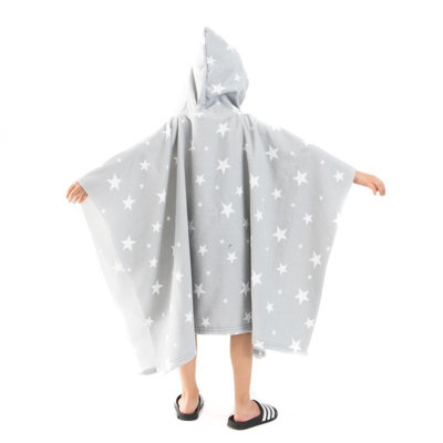 Dreamscene Star Kids Poncho Hooded Towel Childrens Boys, Grey - One Size