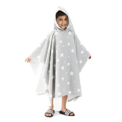 Dreamscene Star Kids Poncho Hooded Towel Childrens Boys, Grey - One Size