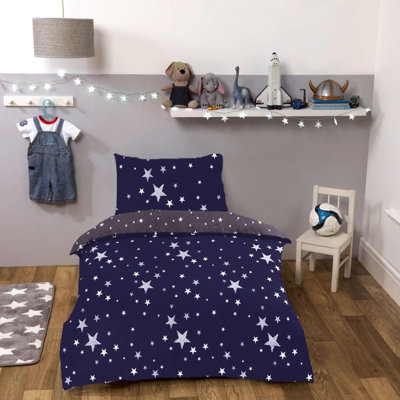 Dreamscene Stars Duvet Cover with Pillowcase Bedding Set, Navy - Single ...