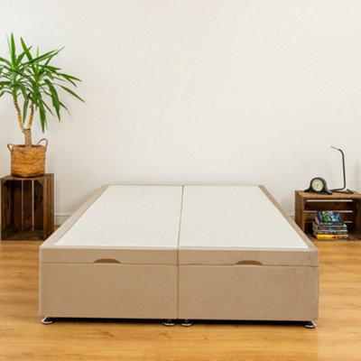 Dreamy 4FT Small Double Beige Plush Velvet Ottoman Bed Base Headboard-Free Divan (Mattress Not ...