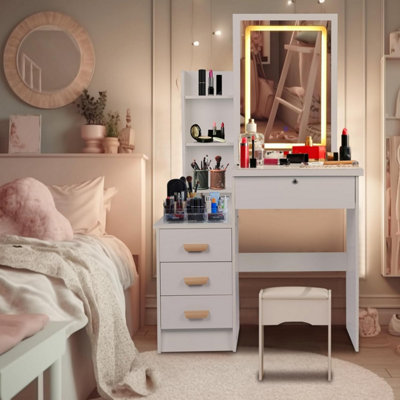 Dressing Table, LED Lights with Adjustable Brightness, Vanity Table ...
