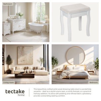 Dressing Table Stool - padded, with solid wood legs, rose pattern ...