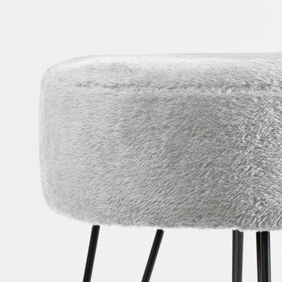 Dressing Table Stool Teddy Fleece Chair Vanity Pouffe Seat Foot Rest, Grey