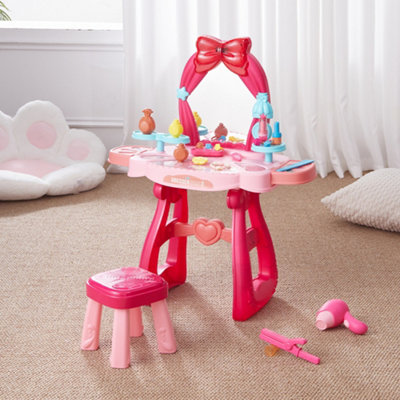 Dressing Table Toy Set with Stool Lights and Music for Kids Pink