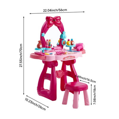 Dressing Table Toy Set with Stool Lights and Music for Kids Pink