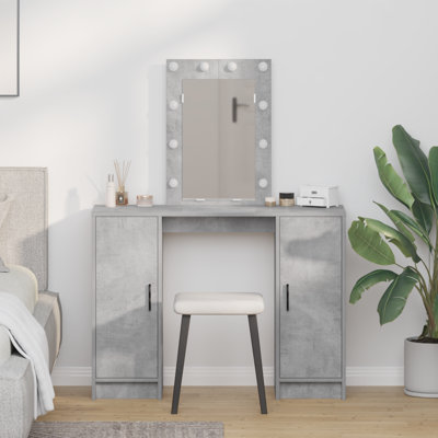 Dressing Table with LED Lights Concrete Grey 102x33x135 cm