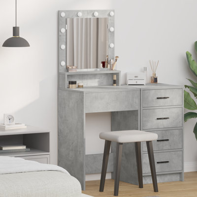 Dressing Table with LED Lights - Concrete Grey - 50x41x135 cm