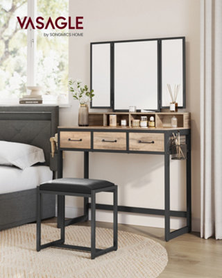 Dressing Table with Mirror and Stool, Vanity Table with Tri-Fold Mirror ...