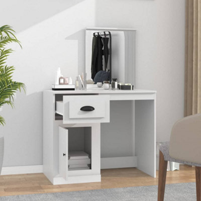 DRESSING TABLE WITH MIRROR WHITE 90X50X132.5 CM ENGINEERED WOOD