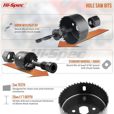 Drill Bit Set for Drill Drivers For Wood Hole Saws, Brad Points & Spade ...