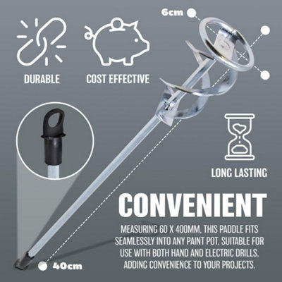 Drill Paint Pot Plaster Mixer Stirrer Mixing Paddle Whisk Rod 60 X 400 ...