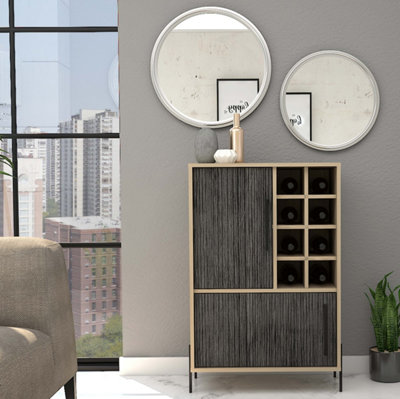 Drinks bar, with 2 x doors, washed oak & wood grain grey effect ...