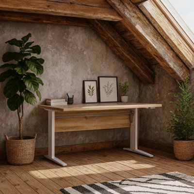 Dris 150cm Natural Oak Effect Desk with White Metal Legs
