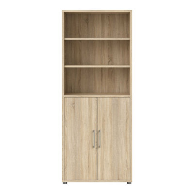 Dris Natural Oak Effect Tall Bookcase 4 Shelves 2 Doors