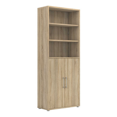 Dris Natural Oak Effect Tall Bookcase 4 Shelves 2 Doors